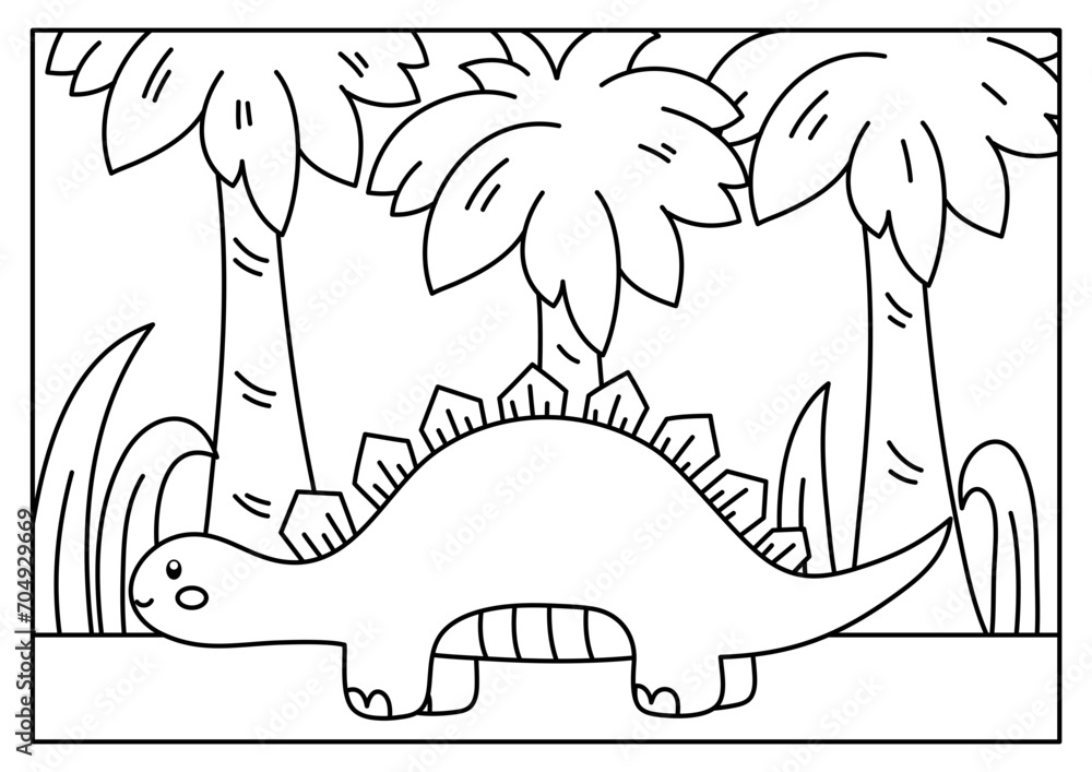 hand drawn printable dinosaur coloring page activity for kid Stock ...
