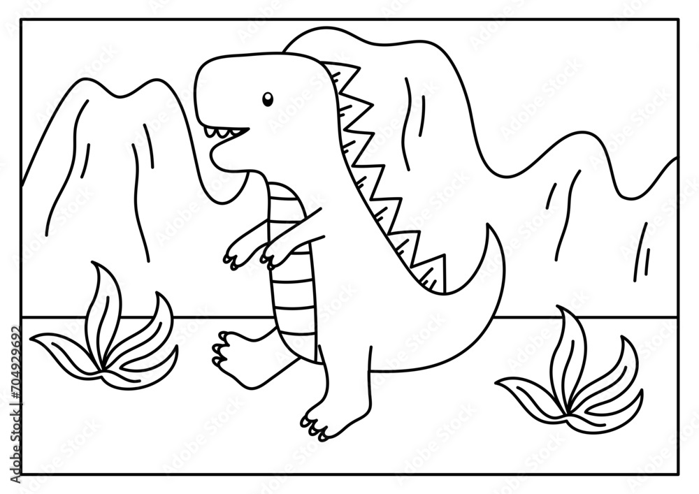 hand drawn printable dinosaur coloring page activity for kid Stock ...