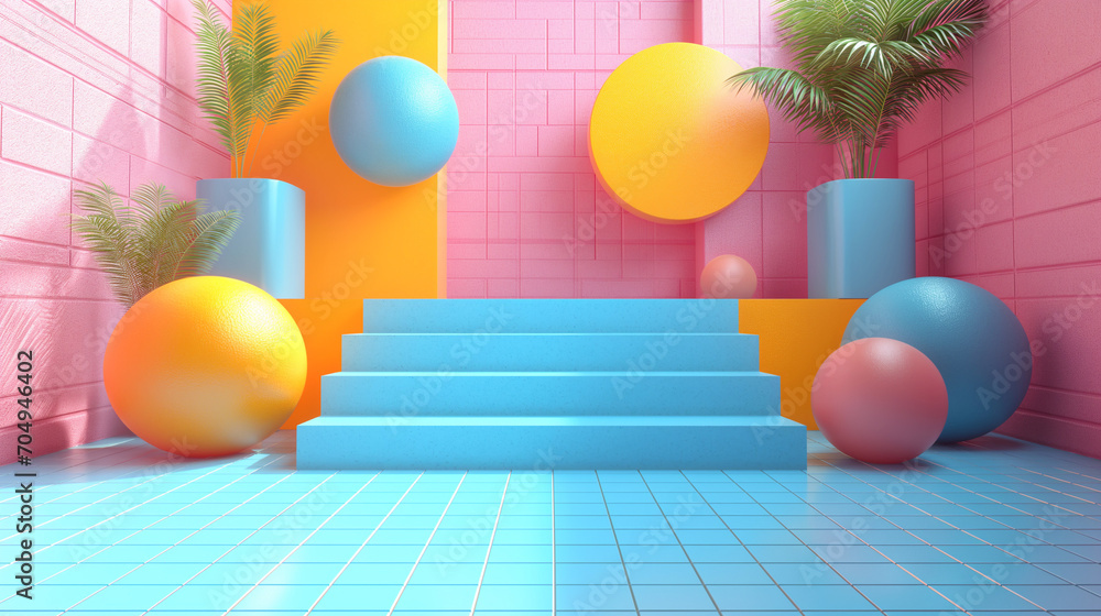 Fondo render con objetos geométricos multicolor Stock Photo | Adobe Stock