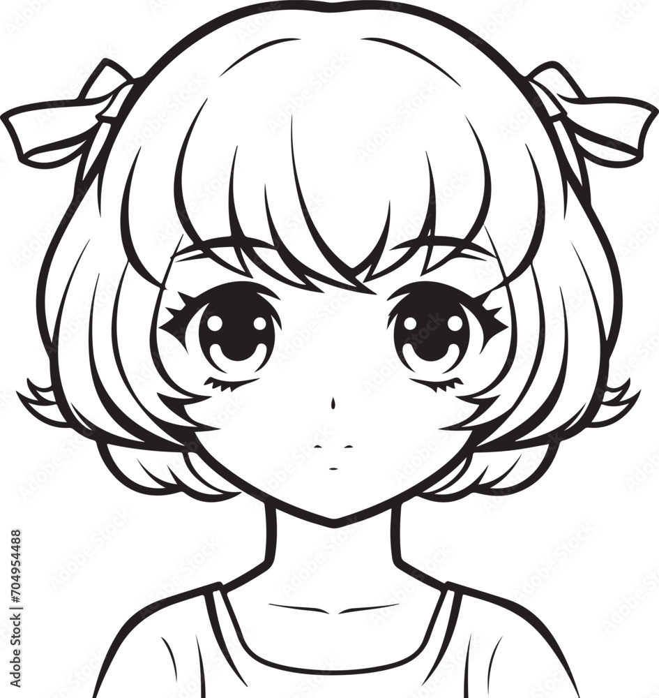 cute anime girl outline drawing illustration Stock Vector | Adobe Stock