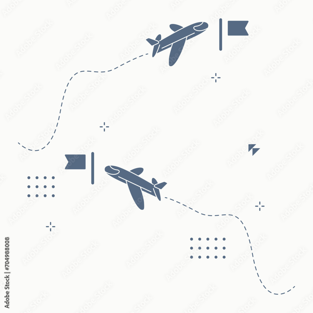 Airplane line path vector icon of air plane flight route with start ...