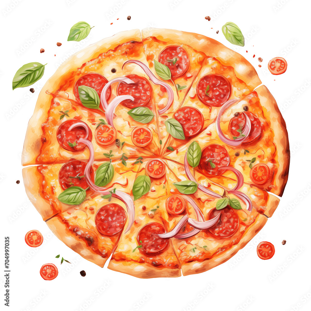 Pepperoni Pizza png isolated on a transparent background, watercolor ...