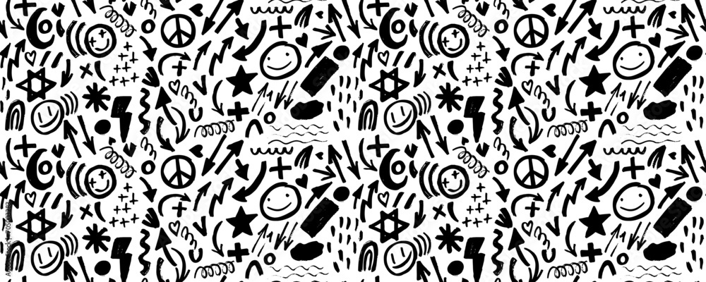 Seamless abstract geometric doodle pattern fashion 80-90s. Wavy and ...