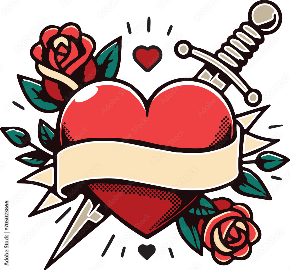 Traditional Tattoo Hearts and Scrolls Vector SVG collection with knife ...