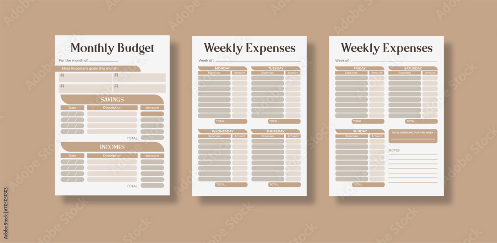 Monthly and Weekly Budget and Expenses Tracker Template. Editable ...