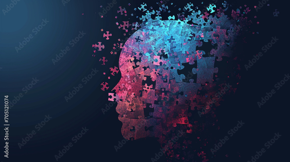Human head profile and jigsaw puzzle, cognitive psychology or ...