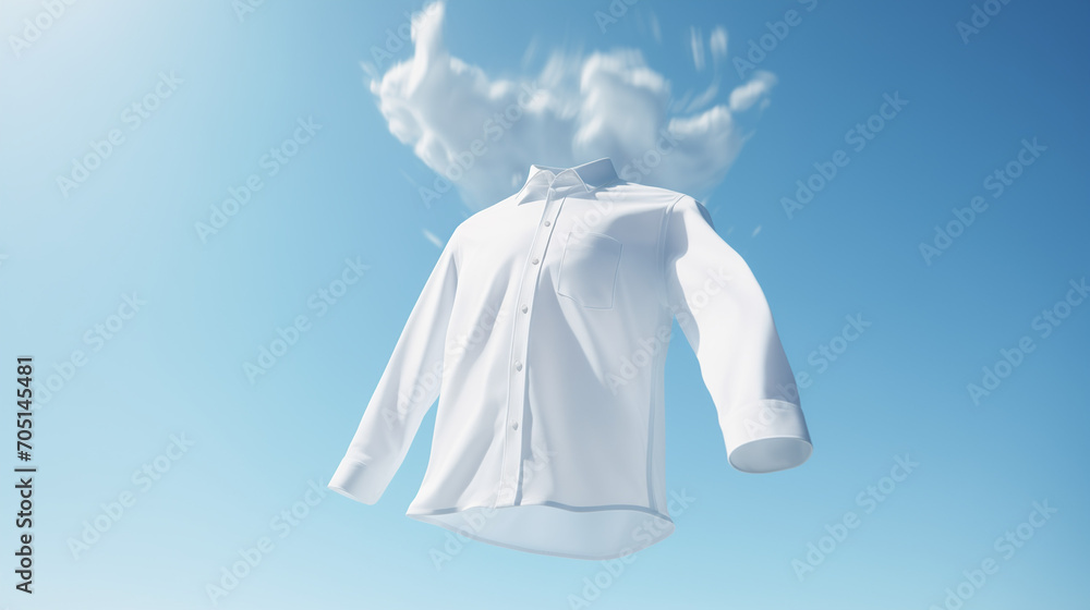 White shirt with ghost model floating in blue background. Snow-white ...