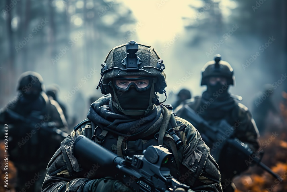 Stealth in the Wilderness Fully Equipped Soldiers Execute ...