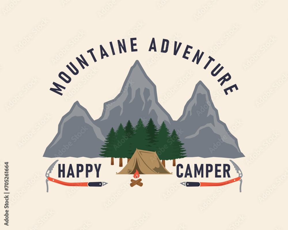 Camping vintage label, logo. Mountaine Adventure, Camping emblem ...