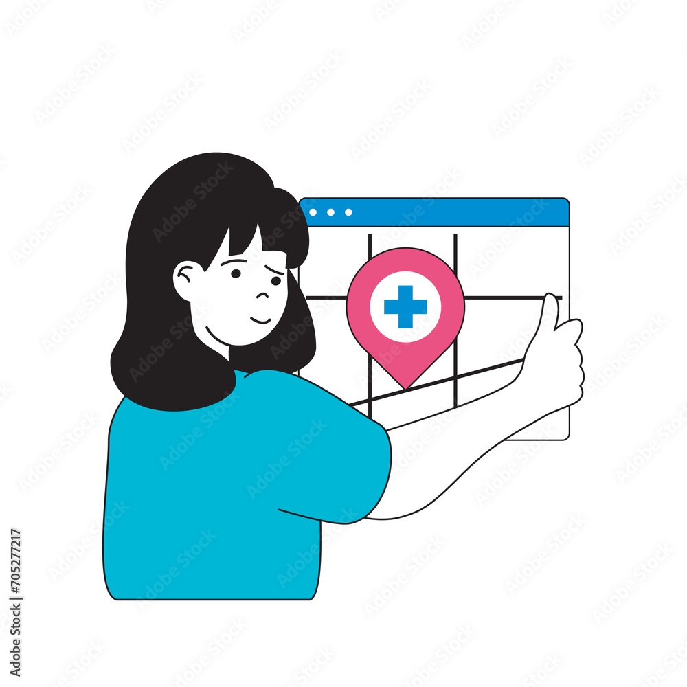 Medical concept with cartoon people in flat design for web. Woman works ...