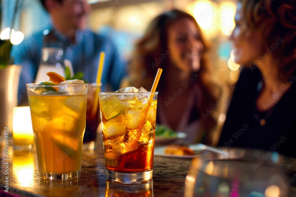 Socializing with Long Island Iced Teas, a lively scene capturing ...