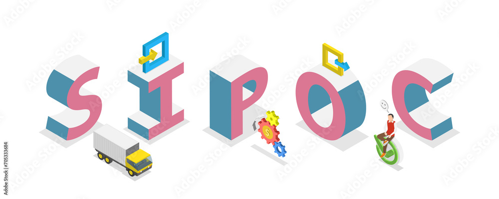 3D Isometric Flat Conceptual Illustration of SIPOC, Stands for Supplier ...