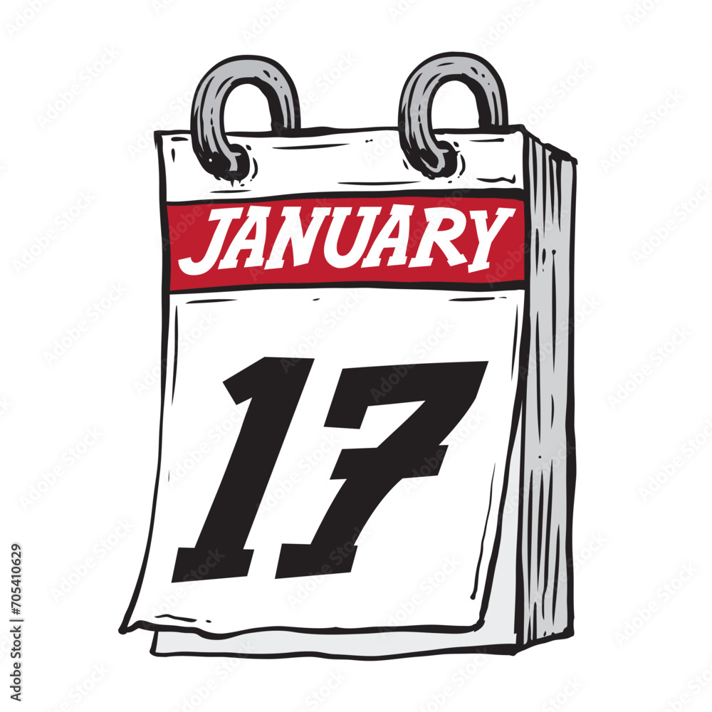 Simple hand drawn daily calendar for January line art vector ...