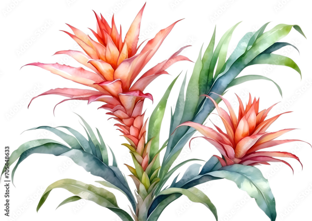 Watercolor painting of Bromeliad flower. Stock Illustration | Adobe Stock