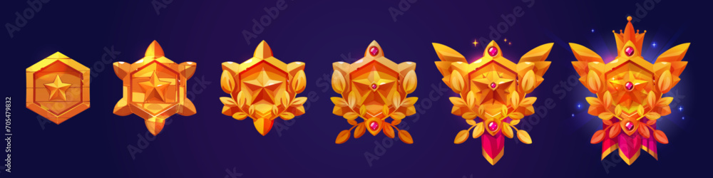 Stock-Vektorgrafik „Hexagon shape badge with star, golden frame ...