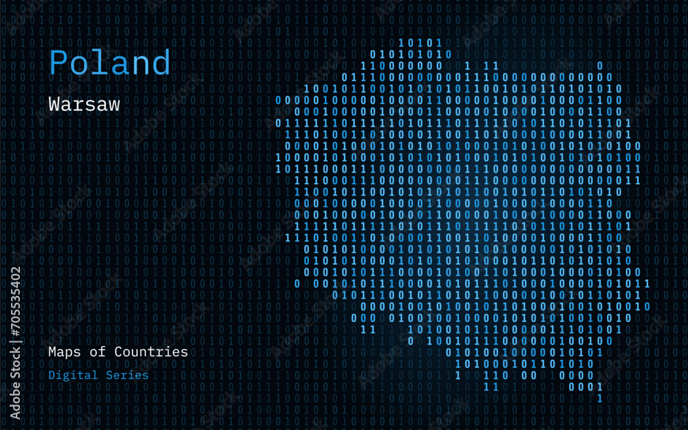 Vetor Poland Map Shown in Binary Code Pattern. Blue Matrix numbers ...