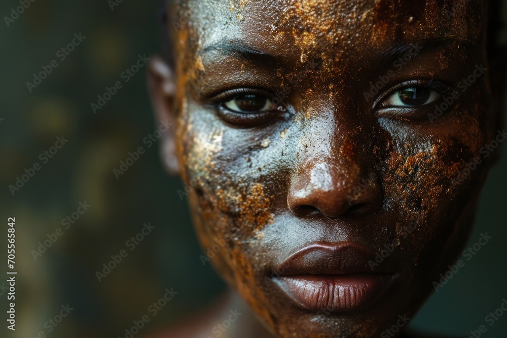 Close-up portrait of a beautiful young Girl with a severe skin disease ...