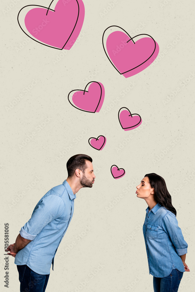 Vertical collage artwork picture of two cute people loving each other ...