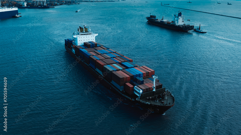 logistic cargo container ship sailing in sea to import export goods and ...