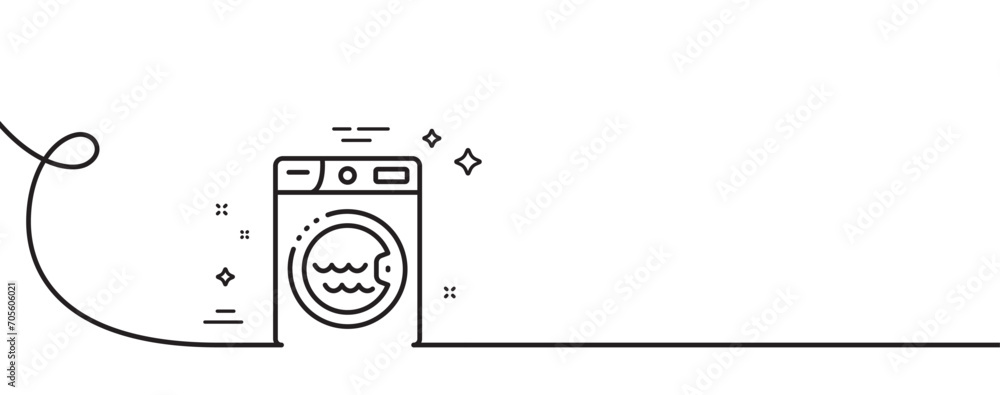 Laundry line icon. Continuous one line with curl. Washing machine sign ...