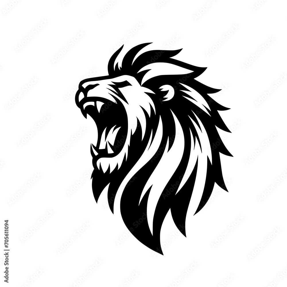 Vector logo of a roaring lion. Black and white illustration of tiger ...