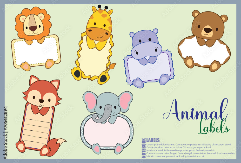 Animal Notebook Labels Vector and Illustration. Sticker for Nametag ...