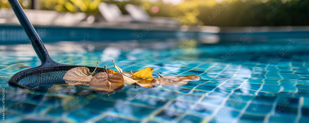 Swimming Pool Maintenance Concept. Pool Opening and Closing, Skimmer ...