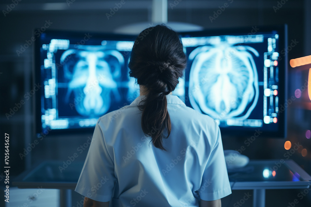 Orthopedic surgeon doctor examining patient joint x-ray bone scan in ...