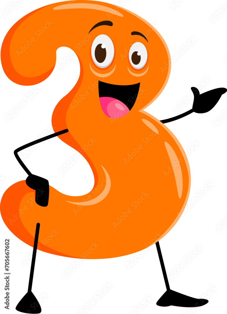 Cartoon funny math number three character with expressive eyes and ...