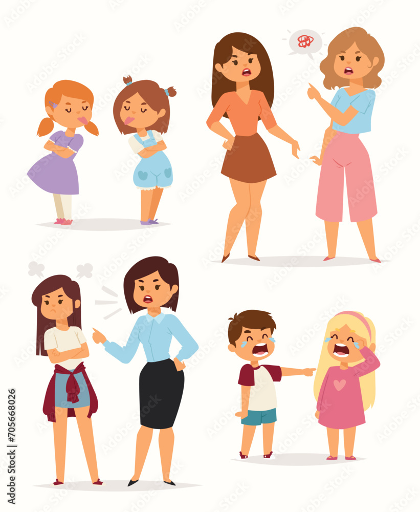 Children showing different emotions and interacting. Angry, sad, and ...
