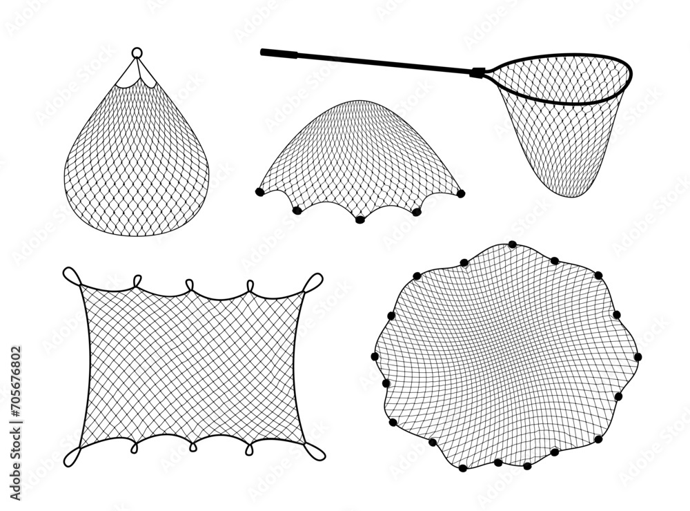 Fish net, isolated fishnet and fish scoop. Isolated 3d vector realistic ...
