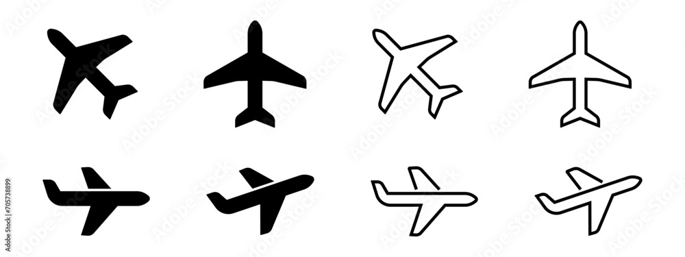 Plane icon set. Flight transport symbol. Airplane icon vector. Travel ...