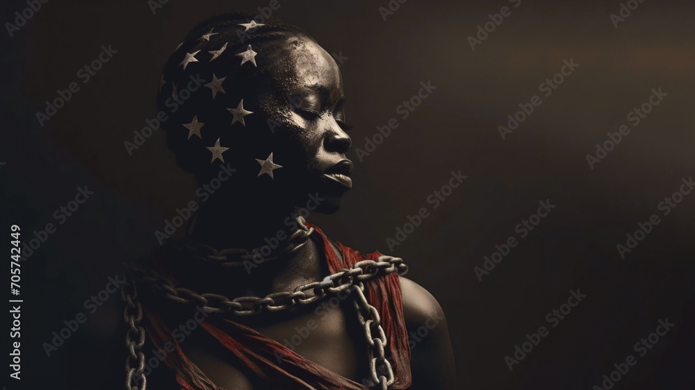 Black woman in chains on a dark background. Black History Month ...
