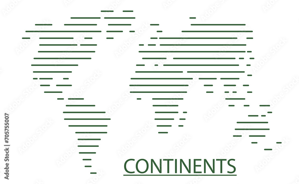 Continents of the world drawn with thin lines. World map isolated on ...