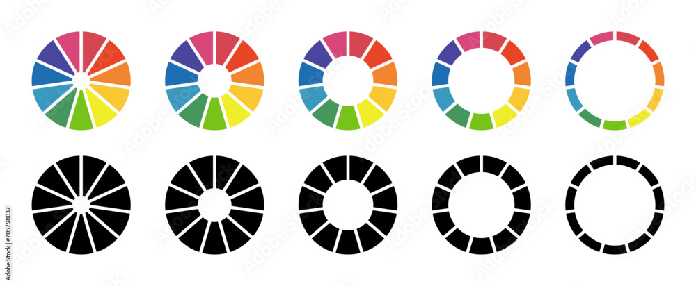 Set of infographic circle chart, pies segmented with equal parts. Infographic diagram ...