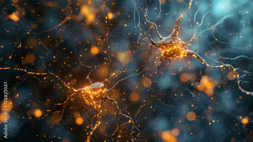 Neural cells featuring luminescent connections resembling knots ...