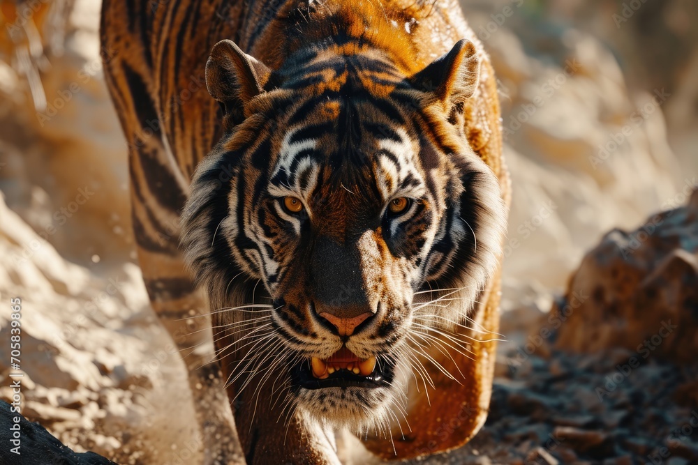 Majestic Roar: Witness the intense action of a wild tiger in the jungle ...