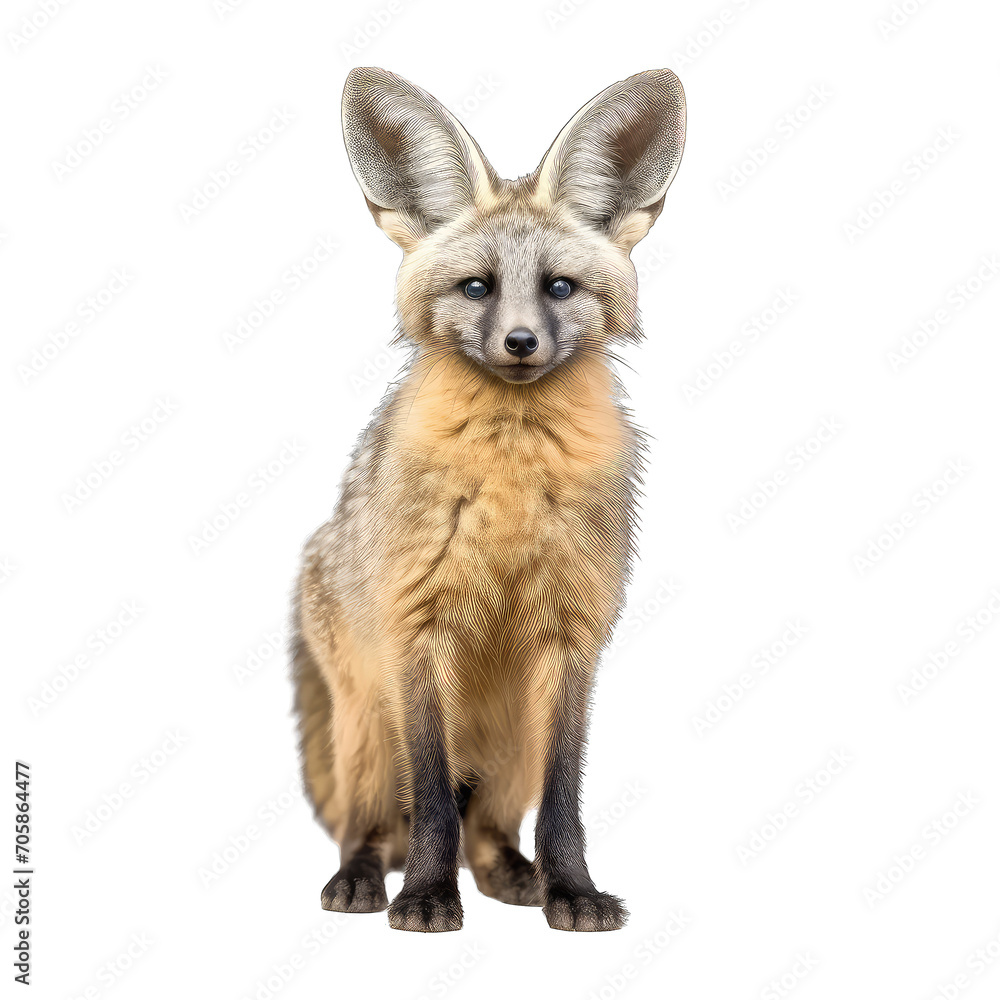 Bat-Eared Fox standing frontview, a type of fox, a wild predator ...