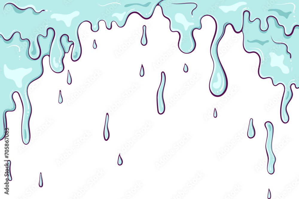 Dripping liquid, slime, paint. Water drops, falling waterfall and ...