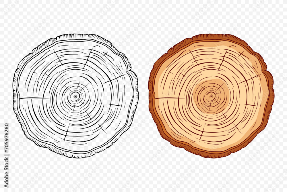 Tree Rings, Oak and Pine Slices, Lumber, and Timber Cross Section with ...