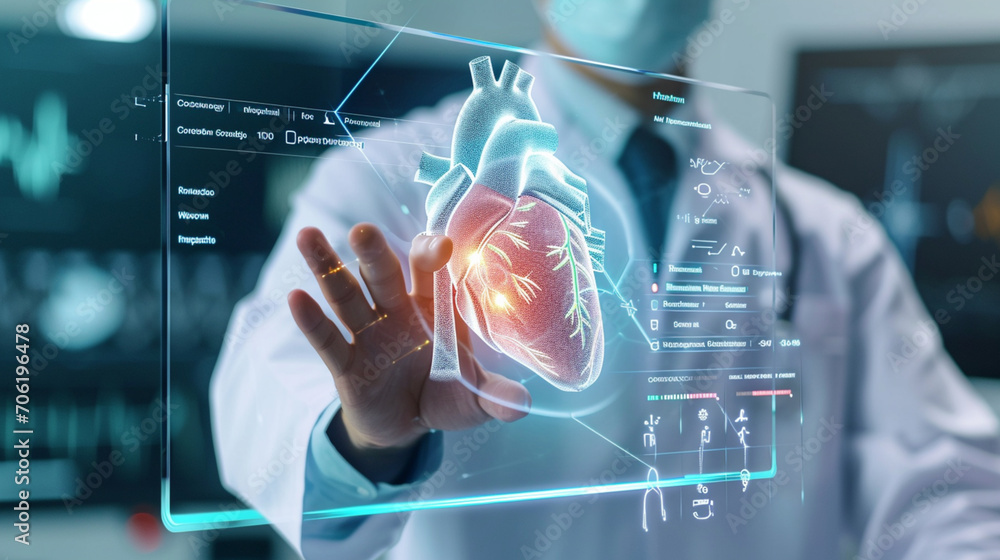 person pushing a button on a touch screen, Cardiologist doctor examine ...