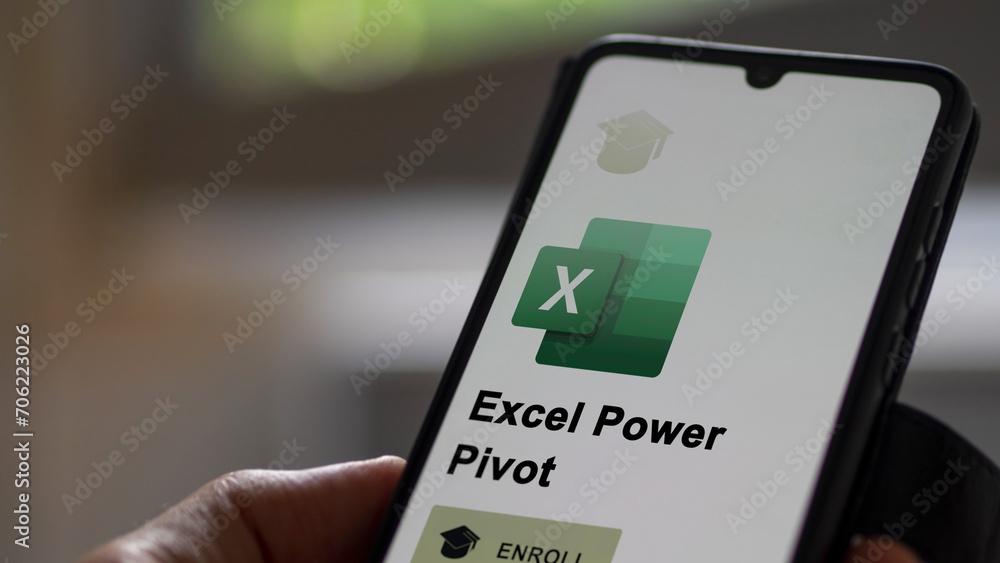January 03th 2024. Student enrolls to Excel Power Pivot program on a phone, upskilling ...