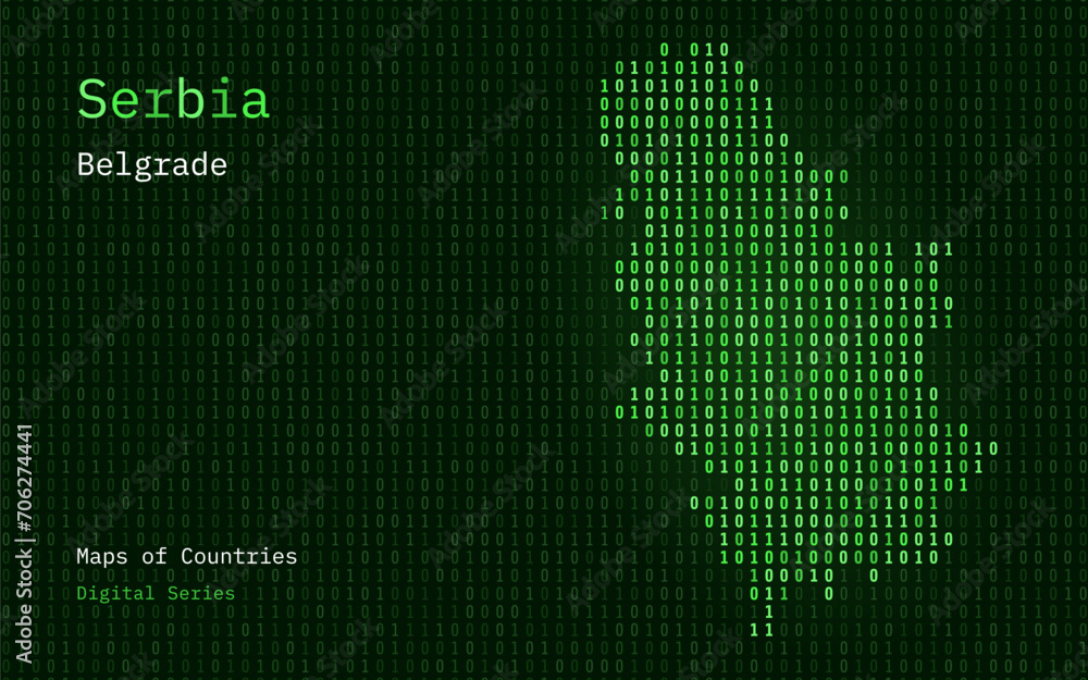 Serbia Map Shown in Binary Code Pattern. TSMC. Green Matrix numbers, zero, one. World Countries ...