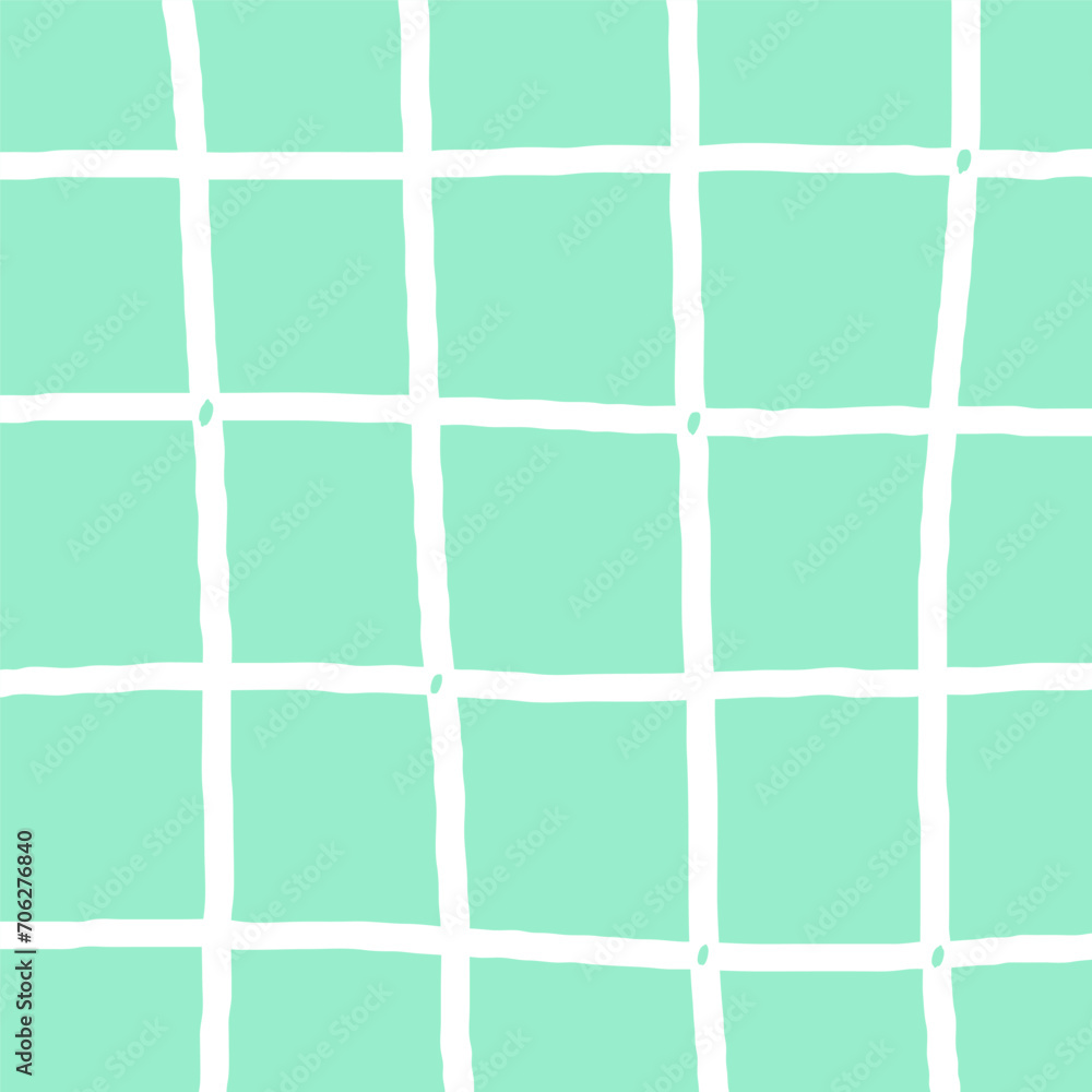 Hand drawn grid. doodle green, white plaid pattern. Check, square ...