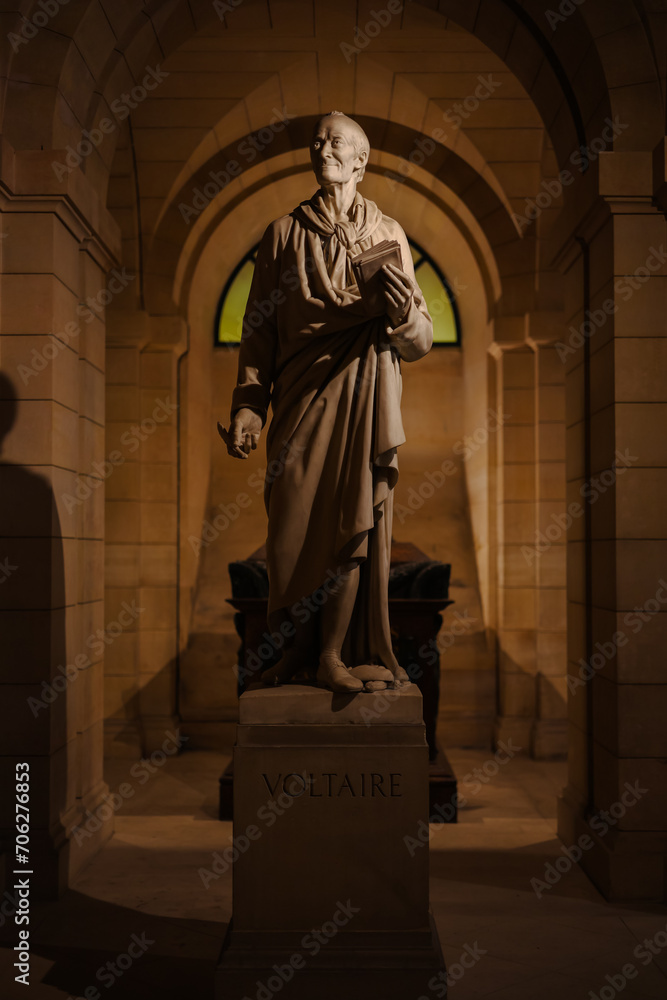 The statue monument of Voltaire, a French Enlightenment writer ...