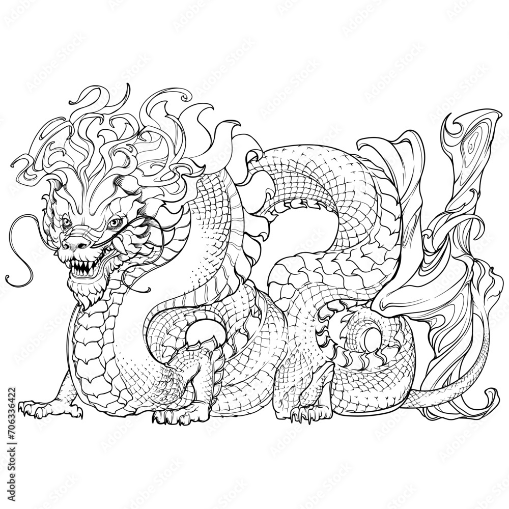 Chinese Dragon full body drawing. Zodiac symbol of the New Year 2024 ...