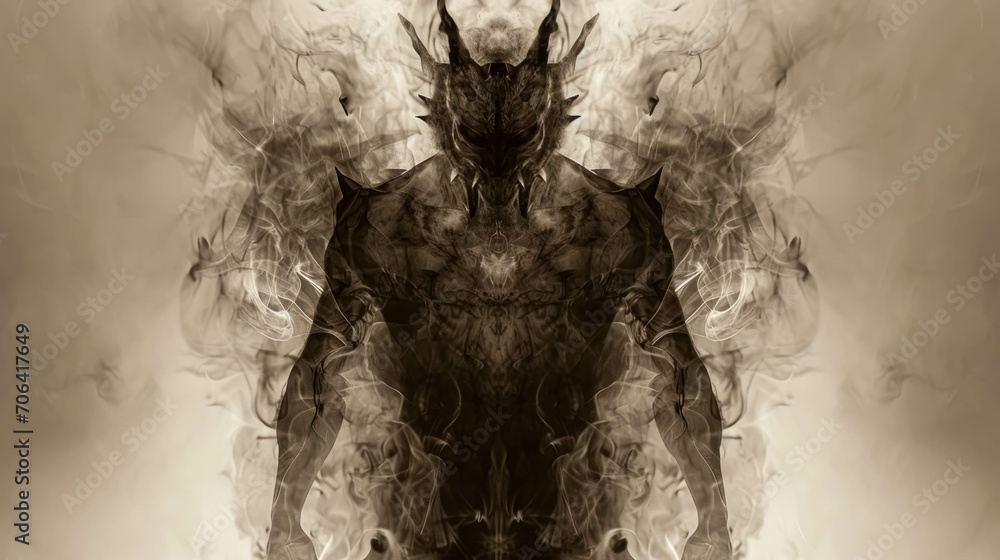 Demon Figure Made of Reflective Glas Overlaping With Double Exposure ...