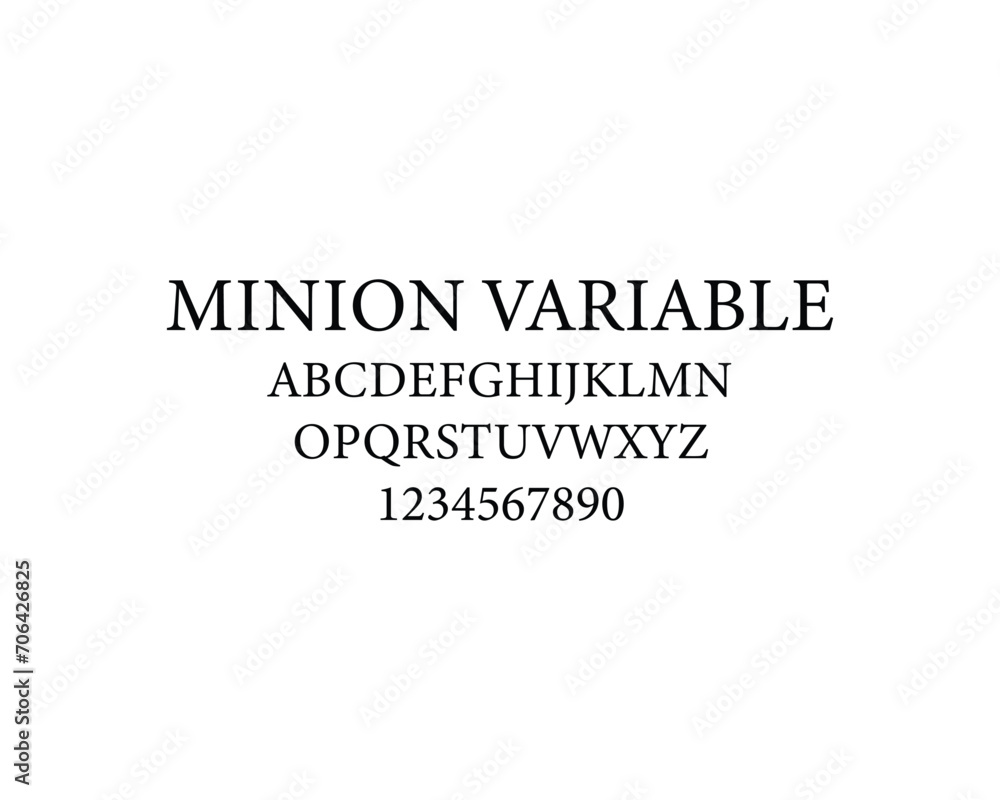 Minion Variable Font, font, letters, number Stock Vector | Adobe Stock
