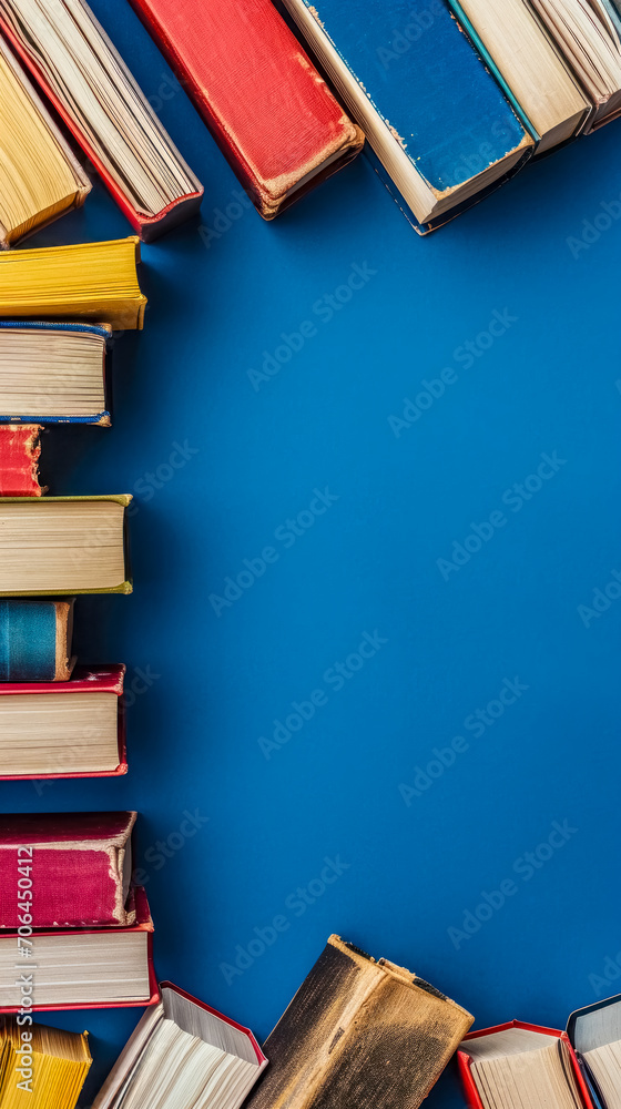 books with their spines facing out, forming a semi-circle against a ...