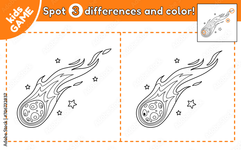 Kids space educational game Find 3 differences. Spot differences and ...